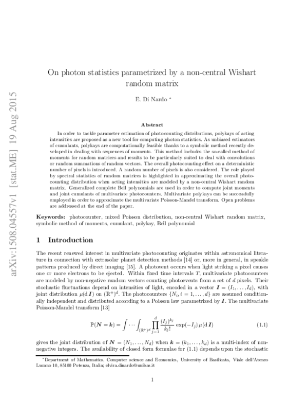 On photon statistics parametrized by a non-central Wishart random matrix