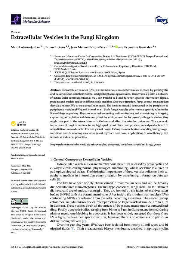 (PDF) Extracellular Vesicles in the Fungi Kingdom