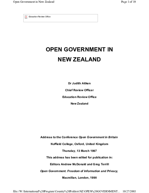 (PDF) Open Government in New Zealand