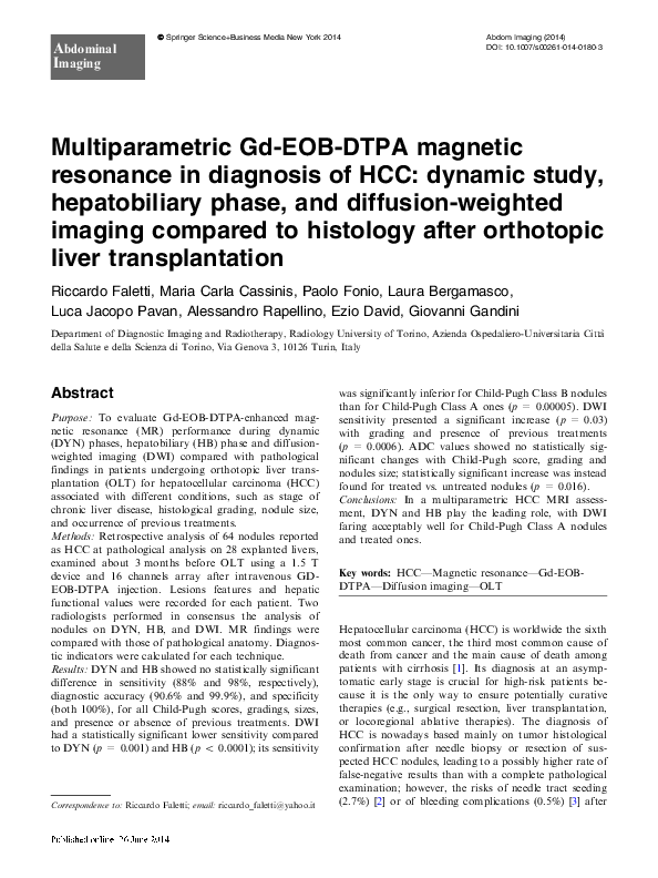 (PDF) Multiparametric Gd-EOB-DTPA magnetic resonance in diagnosis of ...