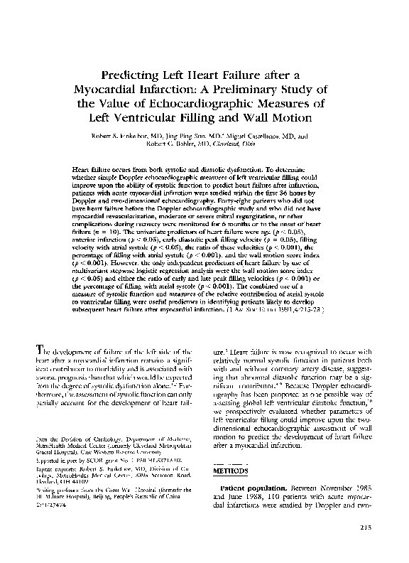 (PDF) Predicting Left Heart Failure after a Myocardial Infarction: A Preliminary Study of the ...