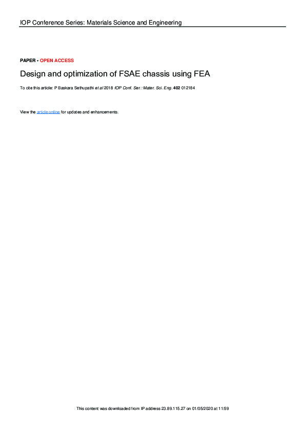 Pdf Design And Optimization Of Fsae Chassis Using Fea