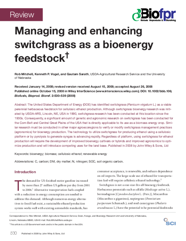 (PDF) Managing and enhancing switchgrass as a bioenergy feedstock