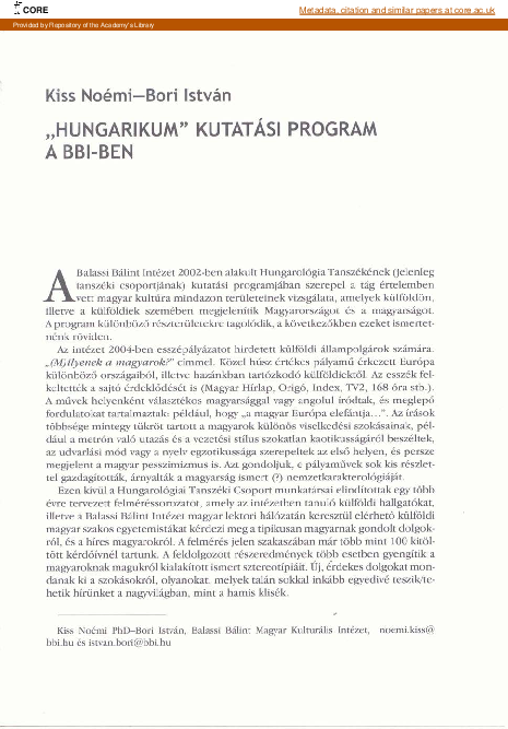 (PDF) Hungarikum" kutatási program a BBI-ben