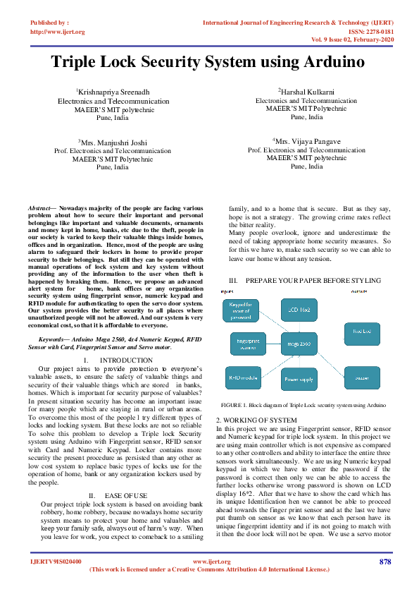 (PDF) Triple Lock Security System using Arduino