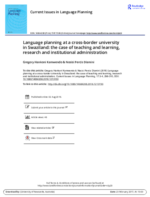 (PDF) Language planning at a cross-border university in Swaziland: the ...