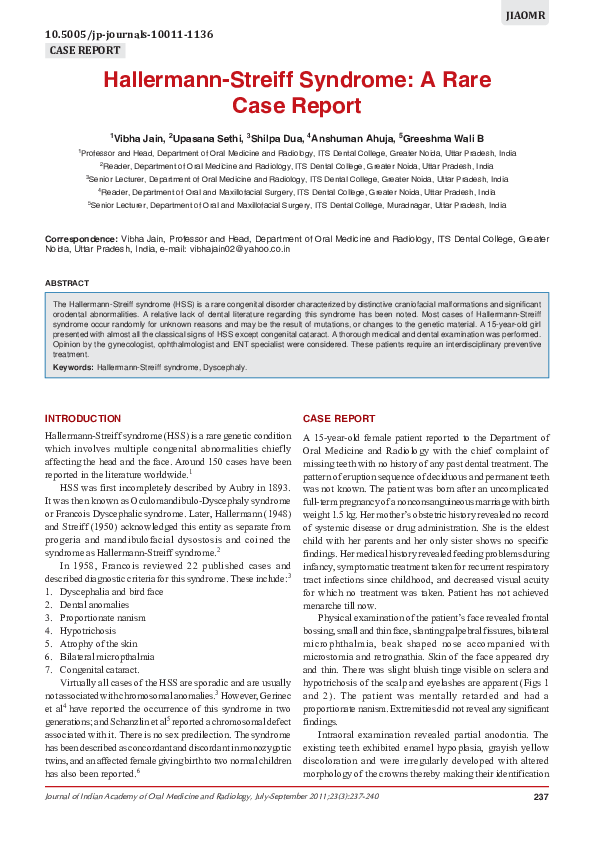 (PDF) Hallermann-Streiff Syndrome: A Rare Case Report