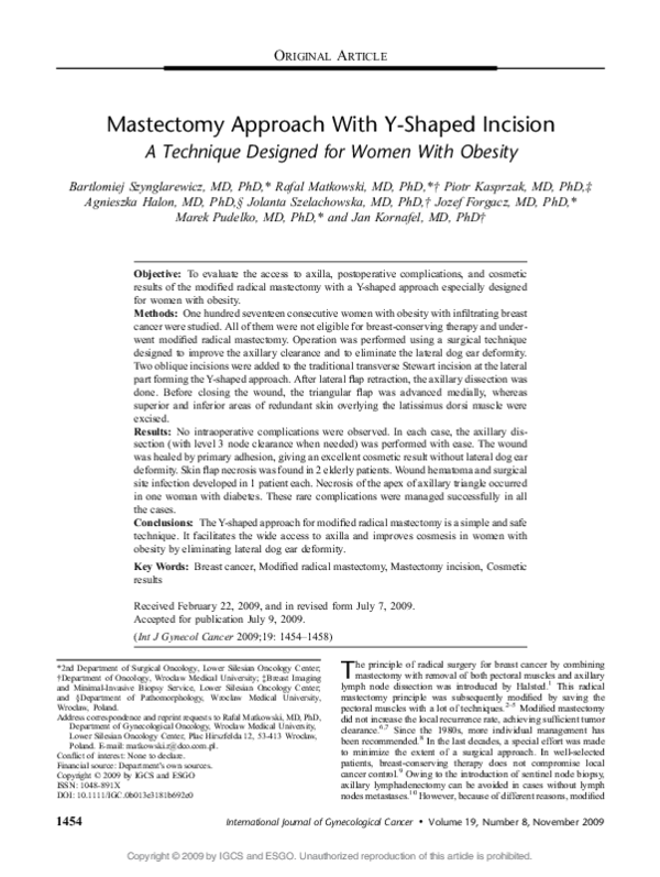 (PDF) Mastectomy Approach With Y-Shaped Incision