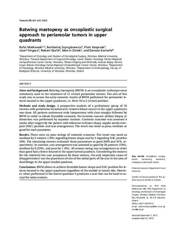 (PDF) Batwing mastopexy as oncoplastic surgical approach to periareolar ...