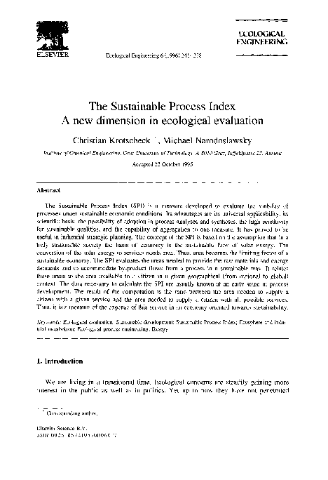 (PDF) The Sustainable Process Index a new dimension in ecological evaluation