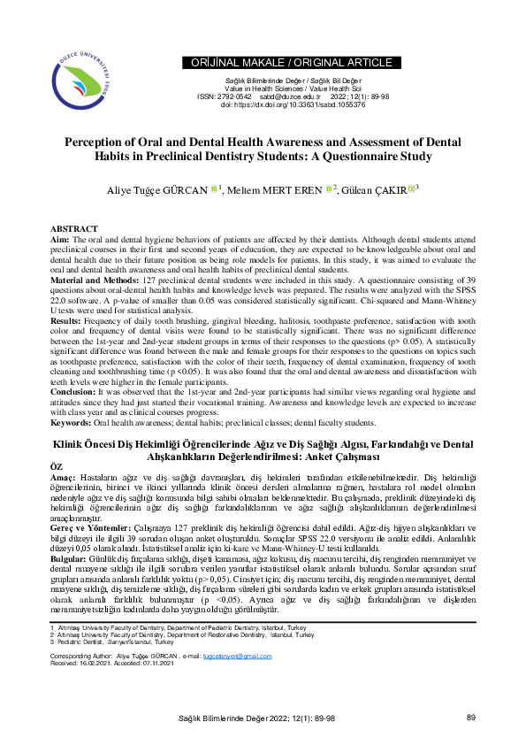 (PDF) Perception of Oral and Dental Health Awareness and Assessment of ...