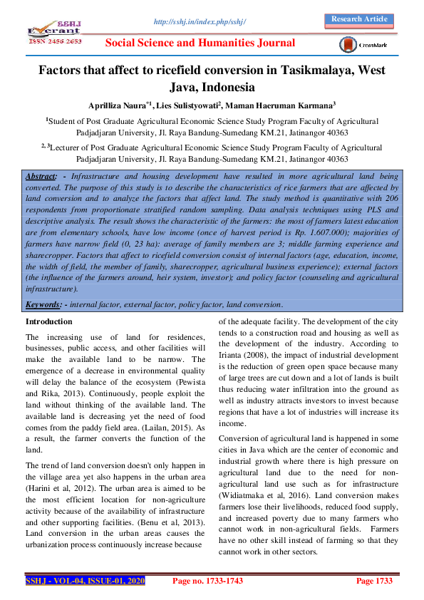 (PDF) Factors That Affect to Rice field Conversion in Tasikmalaya, West ...