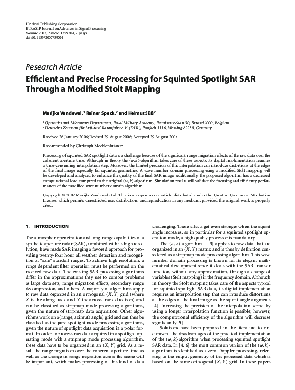 (PDF) Efficient and Precise Processing for Squinted Spotlight SAR through a Modified Stolt Mapping