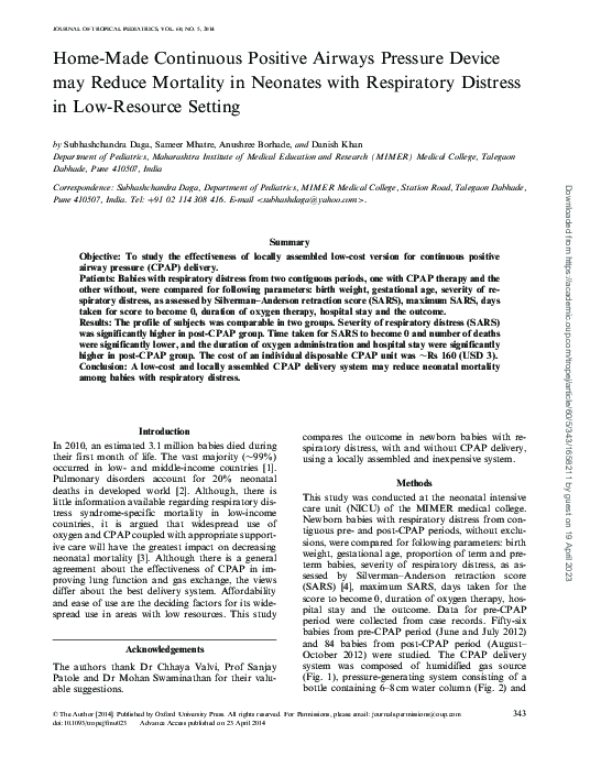 (PDF) Home-Made Continuous Positive Airways Pressure Device may Reduce ...