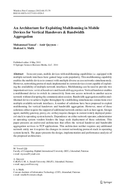 Pdf An Architecture For Exploiting Multihoming In Mobile Devices For
