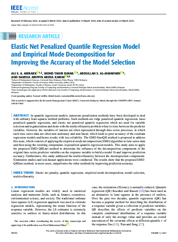 (PDF) Elastic Net Penalized Quantile Regression Model and Empirical Mode Decomposition for ...