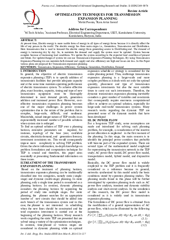 Pdf Optimization Techniques For Transmission Expansion Planning