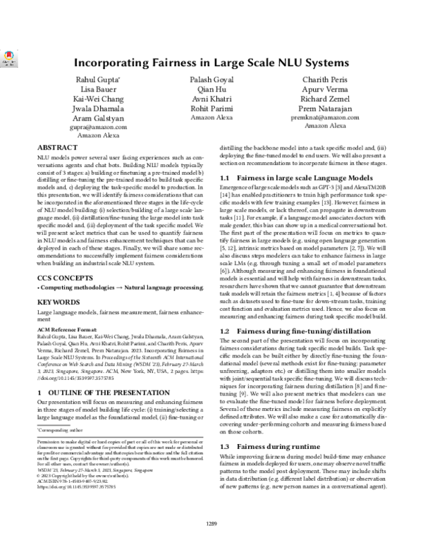 (PDF) Incorporating Fairness in Large Scale NLU Systems