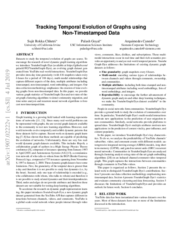 (PDF) Tracking Temporal Evolution of Graphs using Non-Timestamped Data