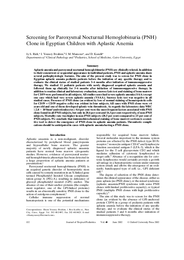 (PDF) Screening for Paroxysmal Nocturnal Hemoglobinuria (PNH) Clone in ...