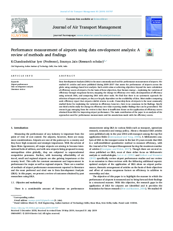 (PDF) Performance measurement of airports using data envelopment analysis: A review of methods ...
