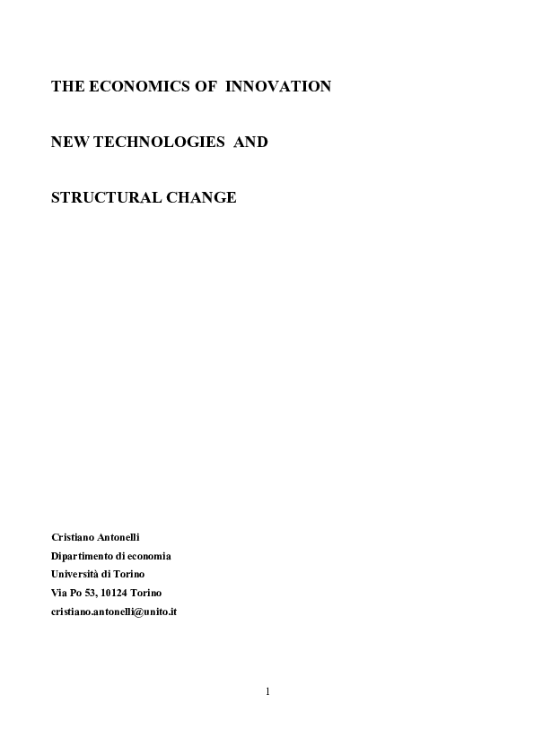 (PDF) The Economics of Innovation, New Technologies and Structural Change