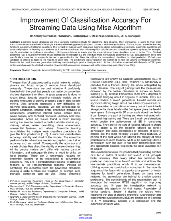 (PDF) Improvement Of Classification Accuracy For Streaming Data Using Mtse Algorithm