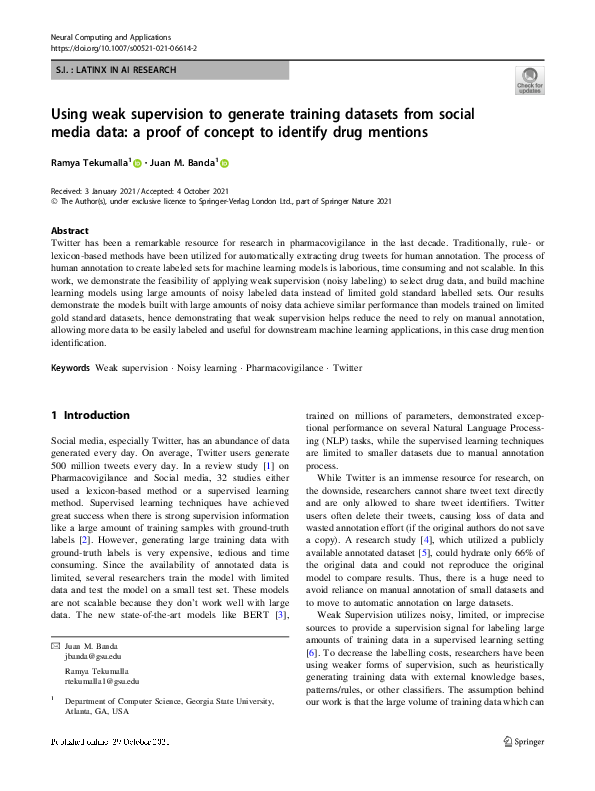 (PDF) Using weak supervision to generate training datasets from social media data: a proof of ...
