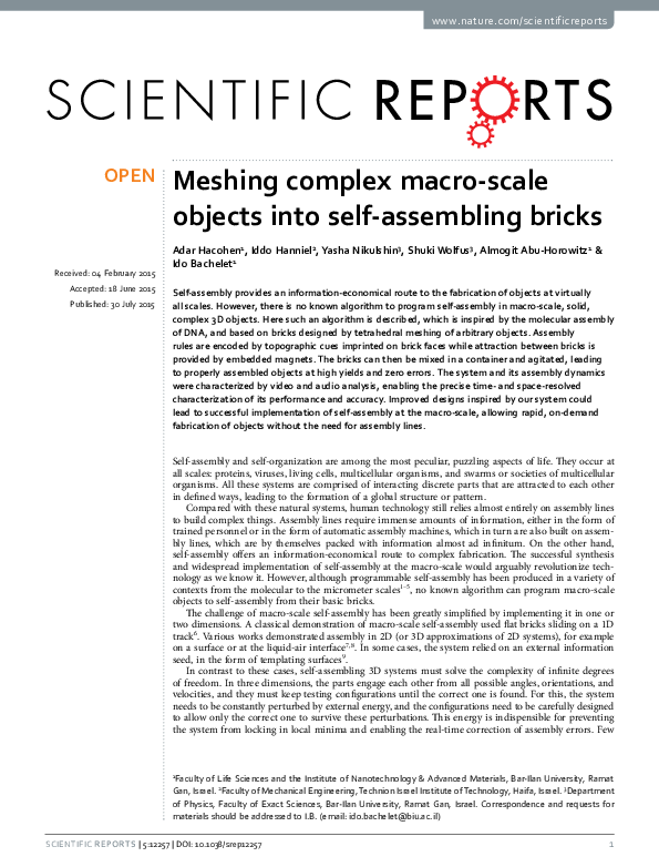 Pdf Meshing Complex Macro Scale Objects Into Self Assembling Bricks