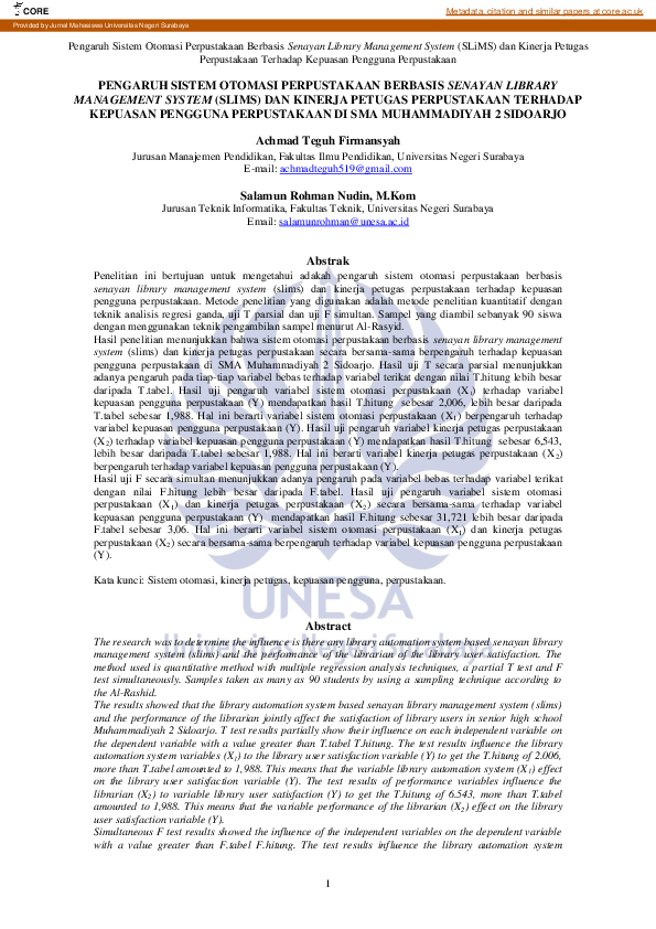 (PDF) Pengaruh Sistem Otomasi Perpustakaan Berbasis Senayan Library ...