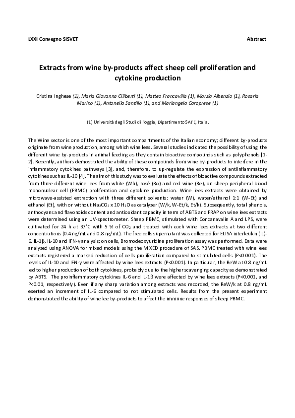 (PDF) Extracts from wine by-products affect sheep cell proliferation ...