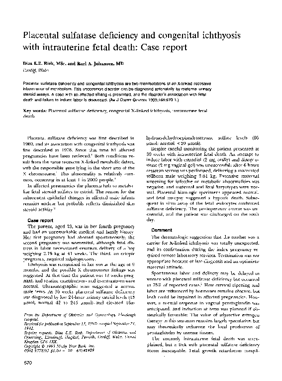 (PDF) Placental sulfatase deficiency and congenital ichthyosis with ...