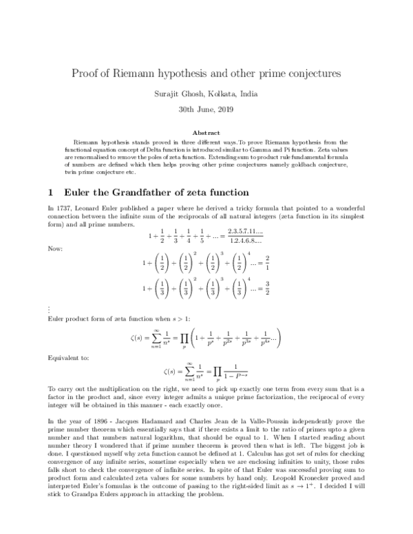 (PDF) Proof of Riemann Hypothesis and Other Prime Conjectures