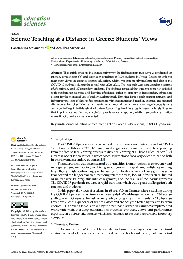 (PDF) Greece's Distance Science Teaching: Student Insights