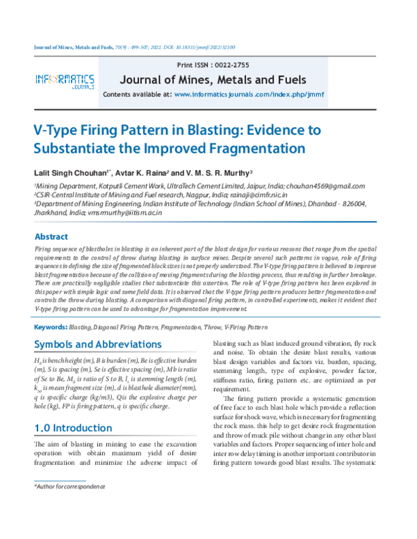 (PDF) V-Type Firing Pattern in Blasting: Evidence to Substantiate the ...