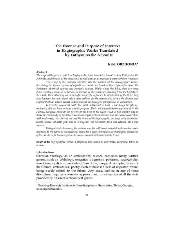 (PDF) The Essence and Purpose of Intertext in Hagiographic Works ...