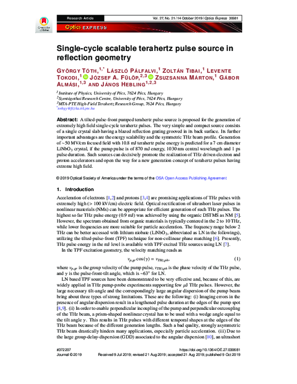 (PDF) Single-cycle scalable terahertz pulse source in reflection geometry
