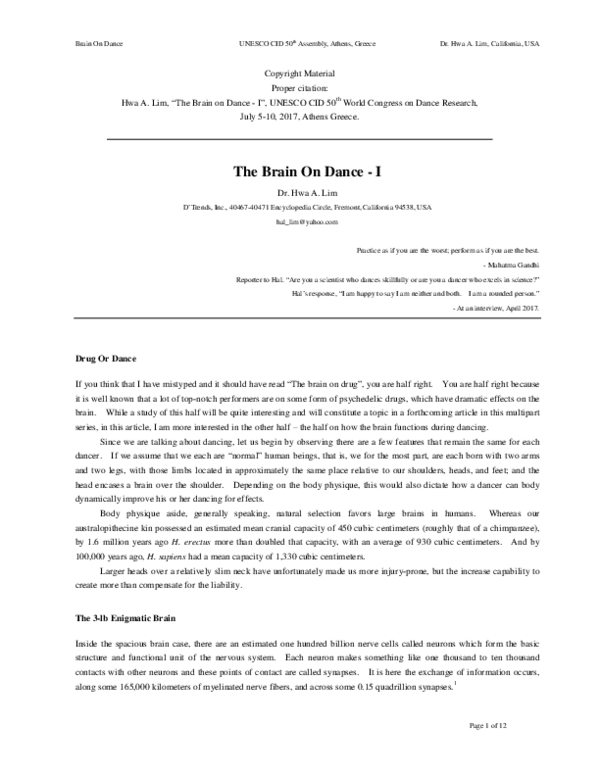 (PDF) Brain On Dance