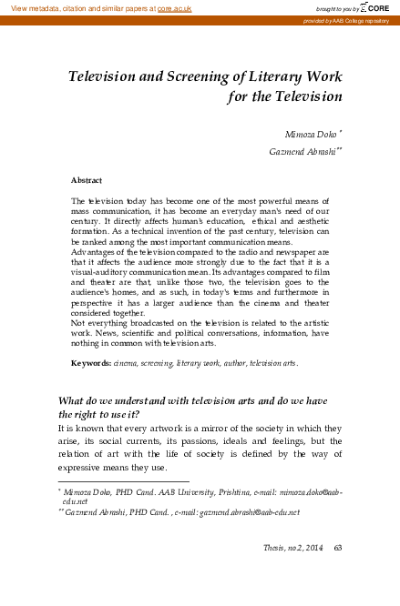 (PDF) Television and Screening of Literary Work for the Television