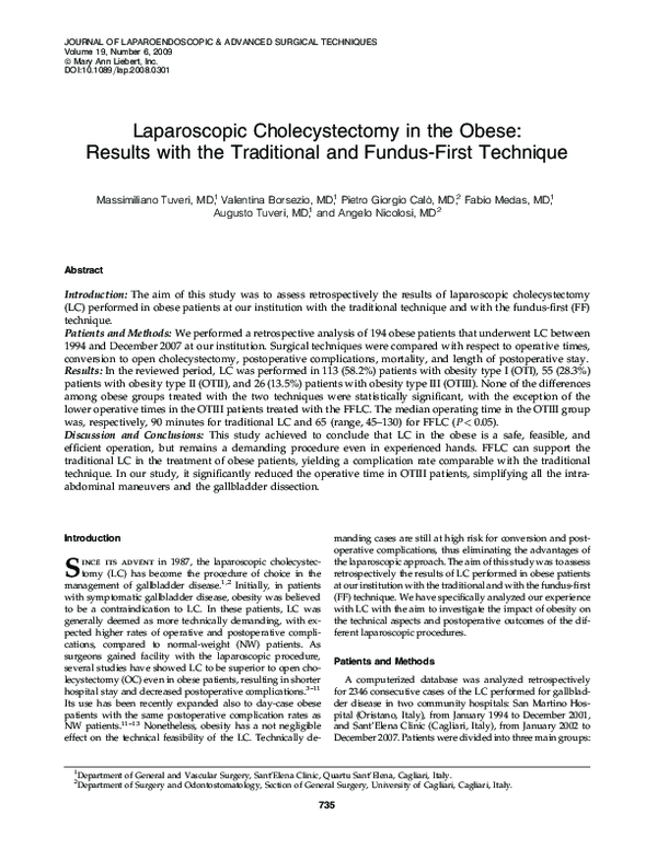 (PDF) Laparoscopic Cholecystectomy in the Obese: Results with the ...