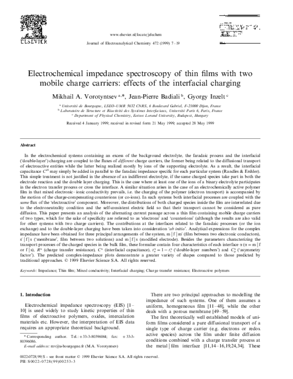 (PDF) Electrochemical impedance spectroscopy of thin films with two ...