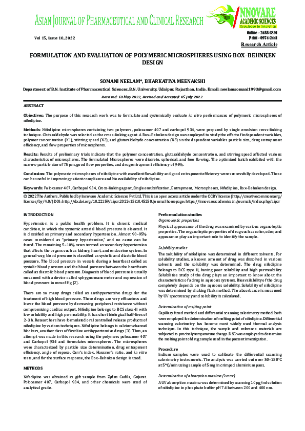 Pdf Formulation And Evaluation Of Polymeric Microspheres Using Box