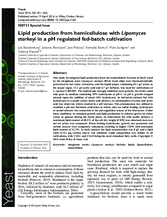 (PDF) Lipid production from hemicellulose withLipomyces starkeyiin a pH ...
