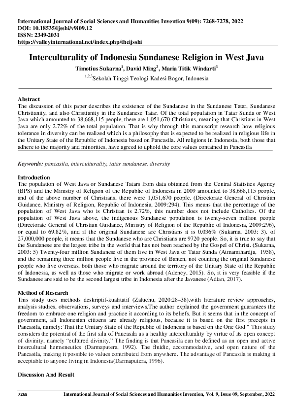(PDF) Interculturality of Indonesia Sundanese Religion in West Java