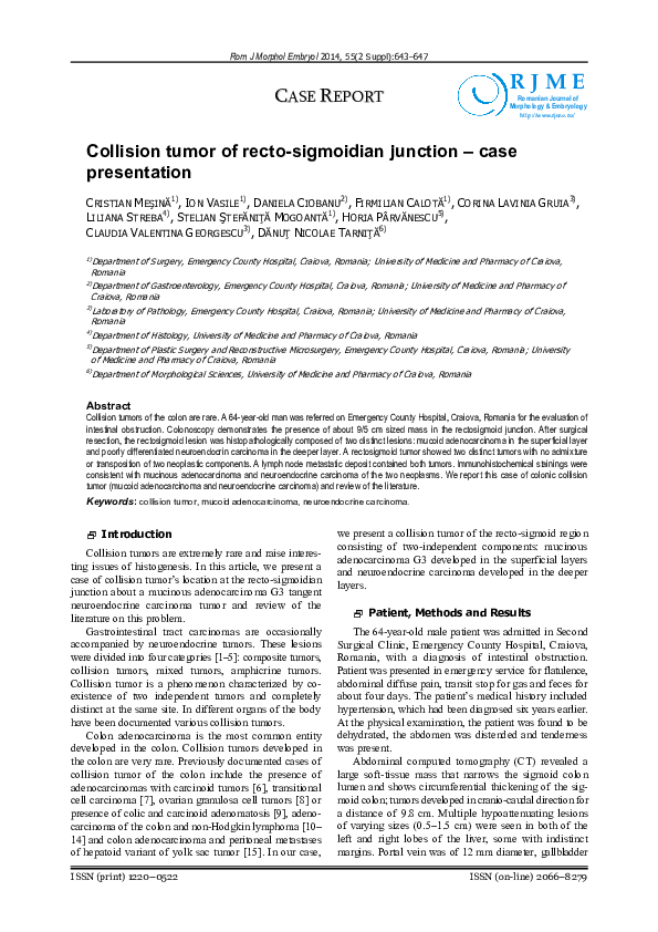 (PDF) Collision tumor of recto-sigmoidian junction - case presentation