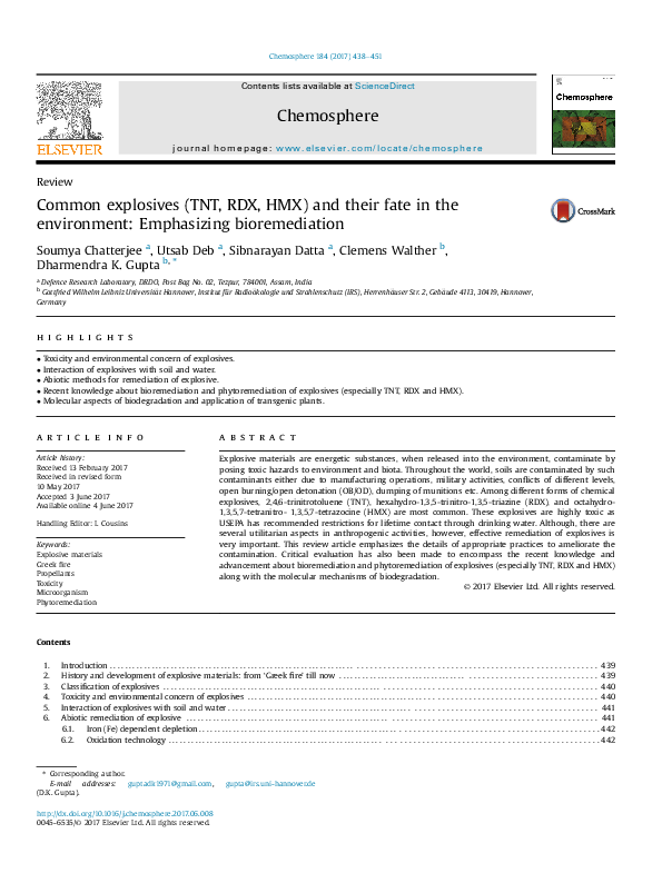 (PDF) Common explosives (TNT, RDX, HMX) and their fate in the ...
