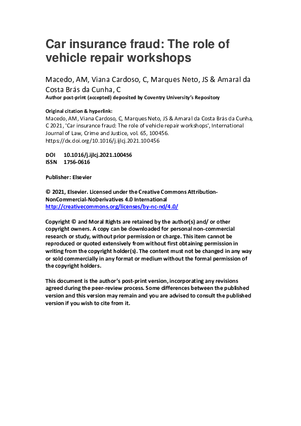 (PDF) Car insurance fraud: The role of vehicle repair workshops