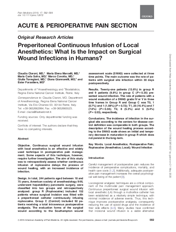 (PDF) Preperitoneal Continuous Infusion of Local Anesthetics: What Is ...
