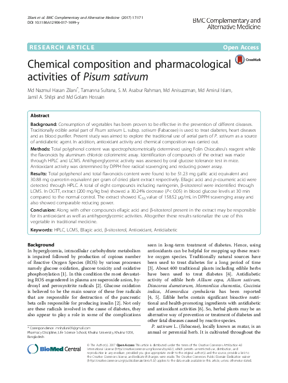 (PDF) Chemical composition and pharmacological activities of Pisum sativum