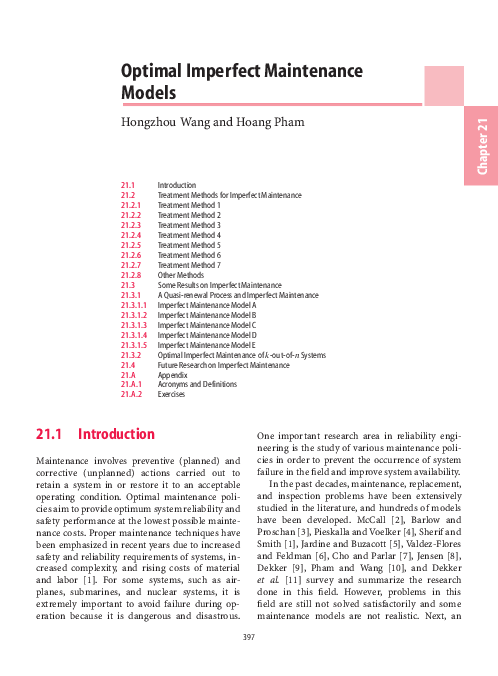 (PDF) Optimal Imperfect Maintenance Models